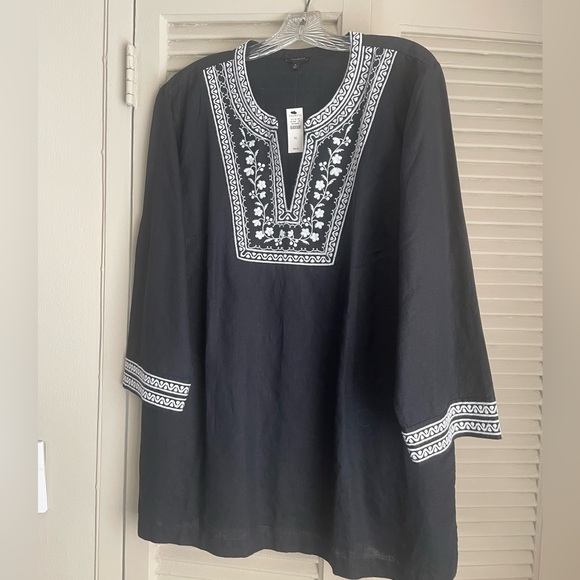 Talbots | Tops | Talbots Black Top With White Embroidery | Poshmark